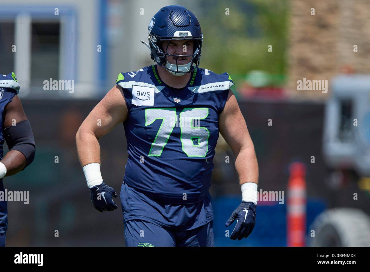 Seattle Seahawks guard Grey Zabel walks on the field during an NFL ...