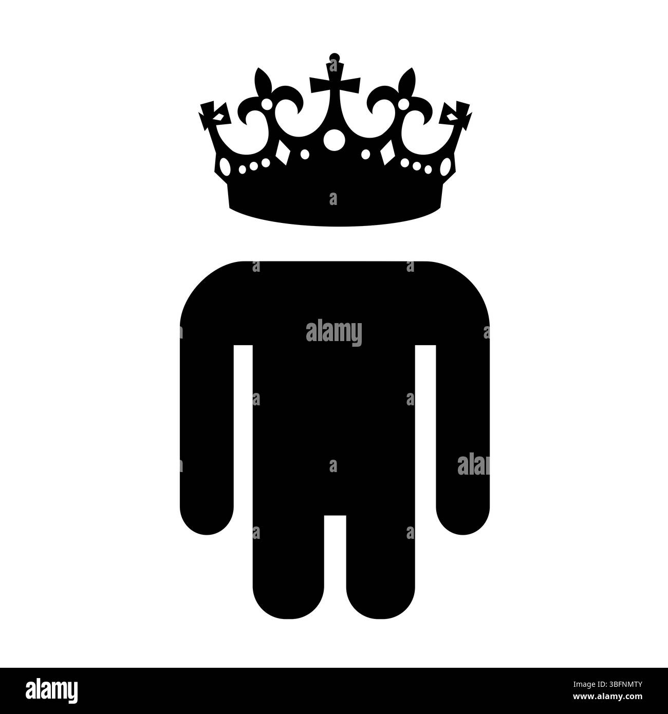 Short king as metaphor for man and male with short height. Symbol sign ...