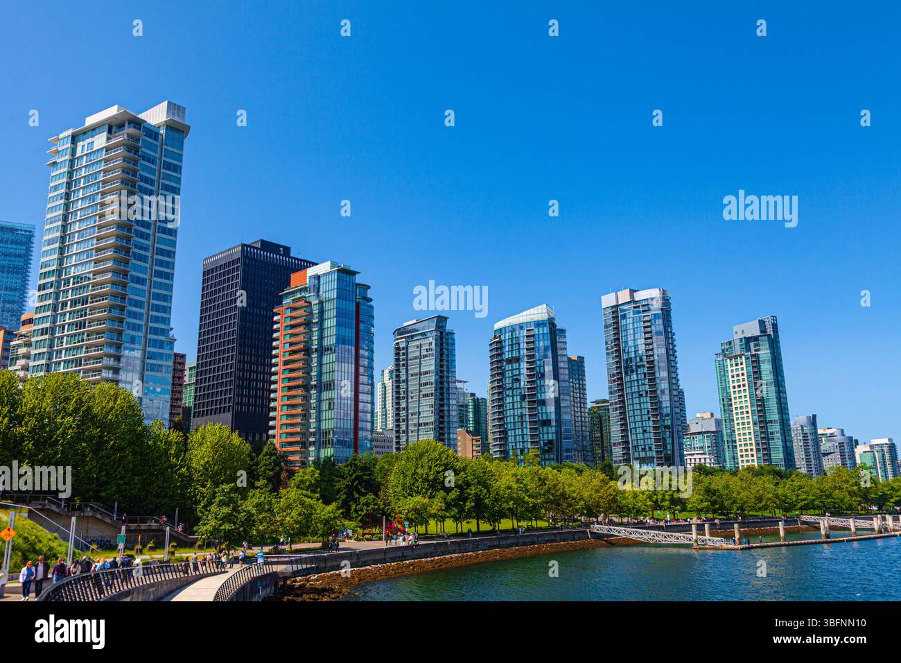 Residential apartment buildings along the Vancouver waterfront on a ...