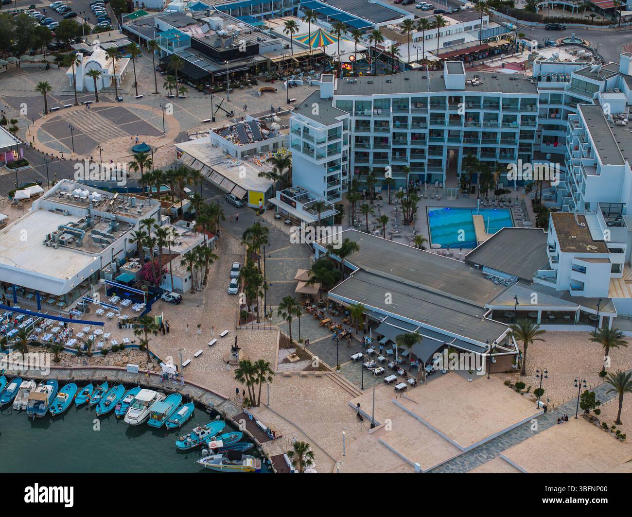 Aerial View of Ayia Napa Marina, Luxury Hotel, and Circular Plaza Stock ...