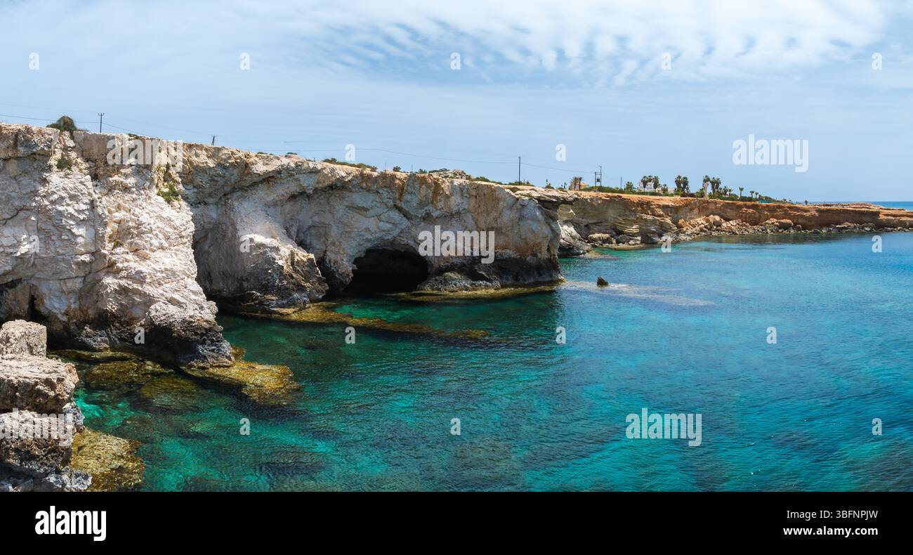 Aerial View of Limestone Cliffs and Sea Cave in Ayia Napa, Cyprus Stock ...