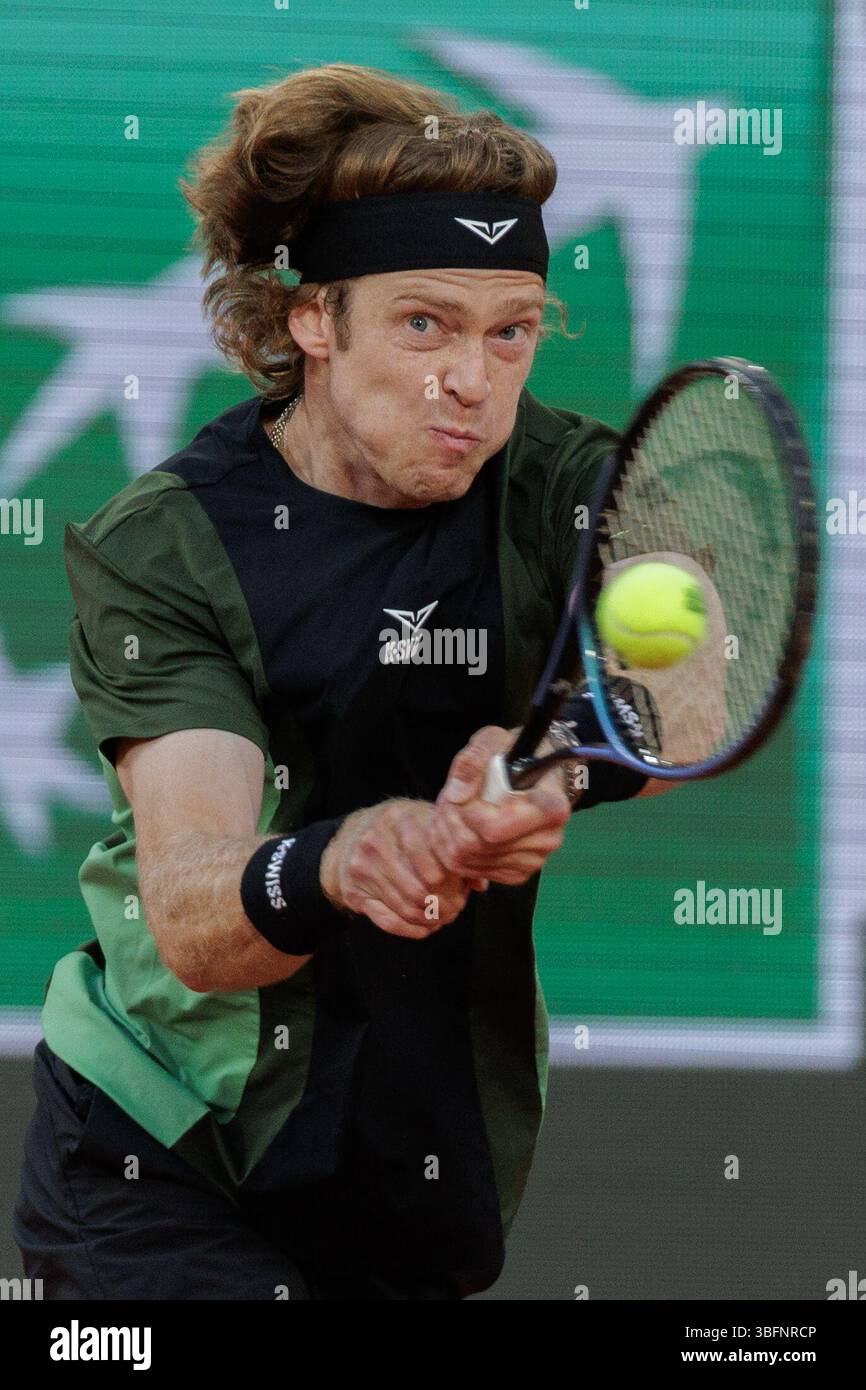 Andrey Rublev during the Roland-Garros 2025, French Open, Grand Slam tennis tournament on 2 June ...