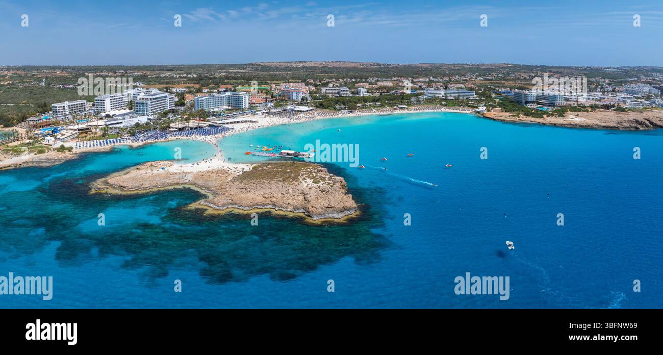 Aerial View of Nissi Beach and Landa Beach in Ayia Napa, Cyprus Stock ...