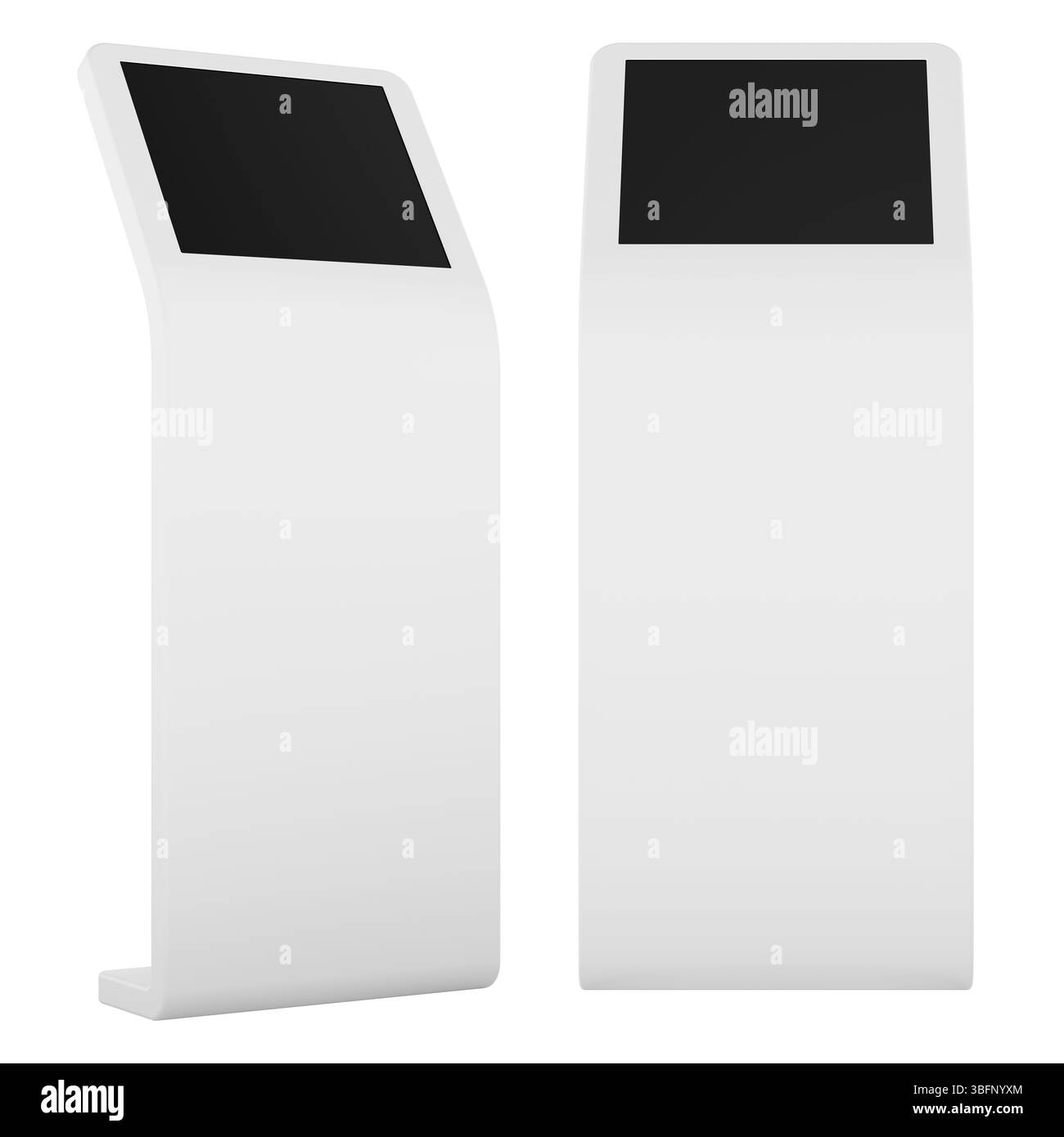 Modern blank self-service kiosk terminal mockup, white display stand ...
