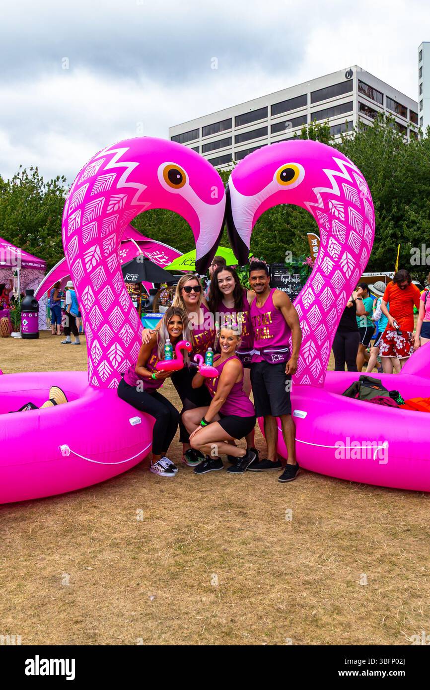 The Big Float, Portland, Oregon - July 13th 2019: A group poses with a ...