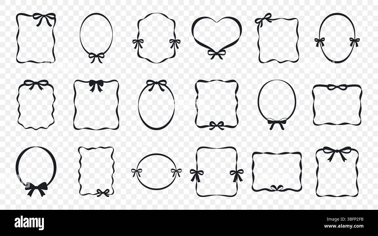 Decorative Frame Vector Set With Bows. Hand Drawn Decorative Frame ...