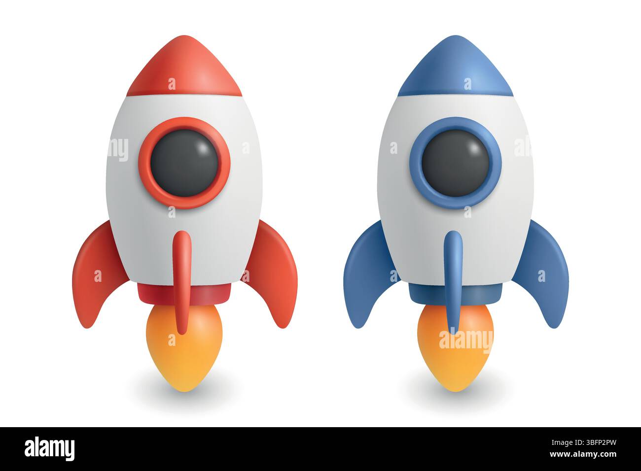 3d Vector Rocket. 3D Cartoon Rocket Icon with Fire Flame. Modern Rocket ...