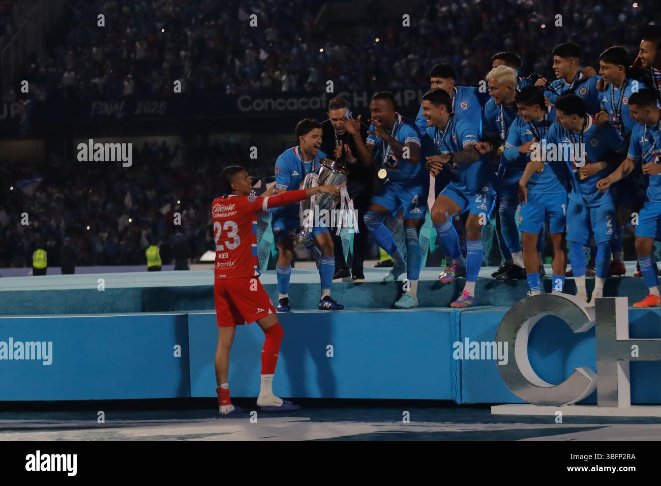 Mexico City, Mexico. 01st June, 2025. Cruz Azul teammates lift the ...
