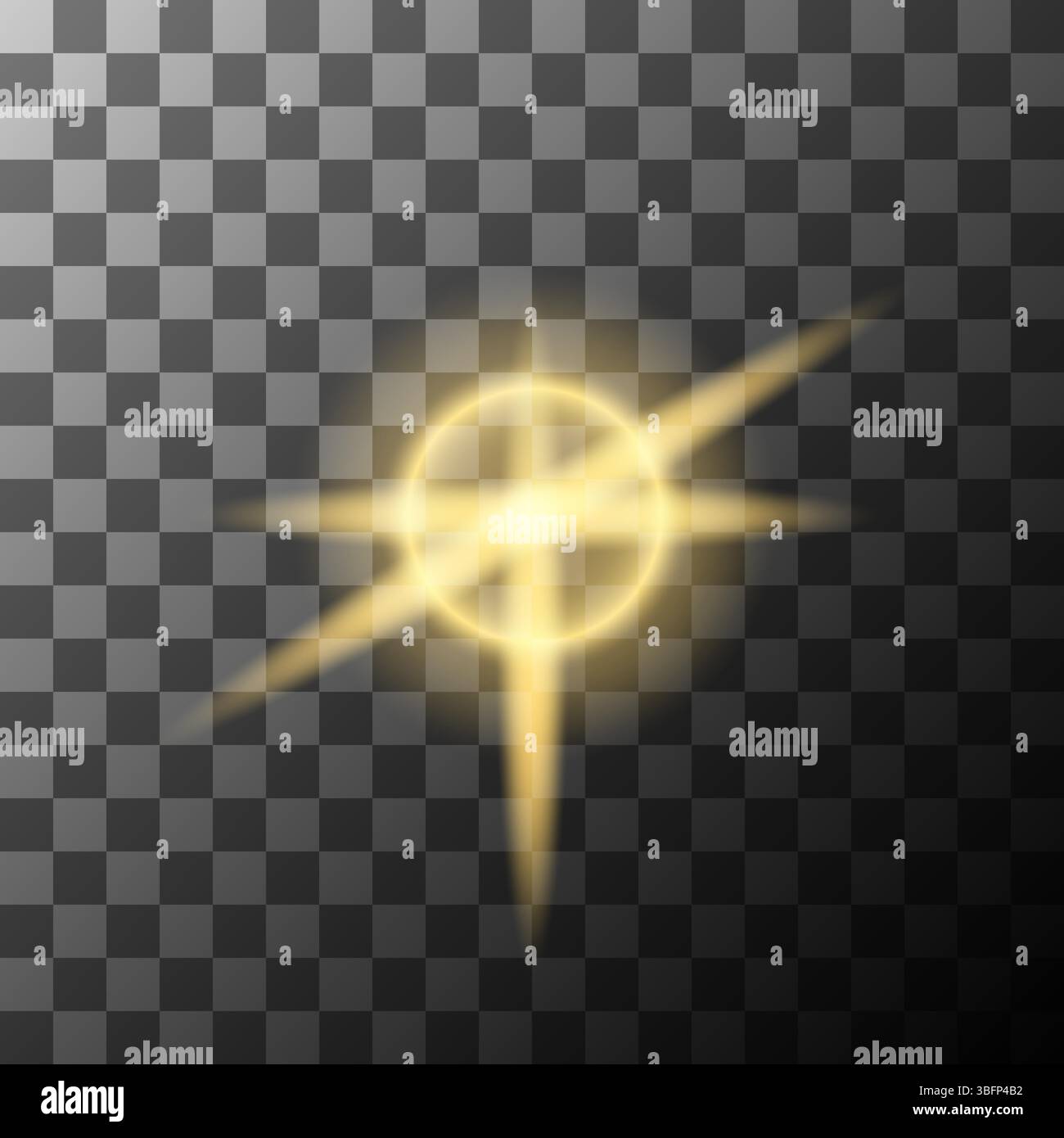 Sun ray effect. Golden light symbol. Vector shine icon. Checkerboard ...