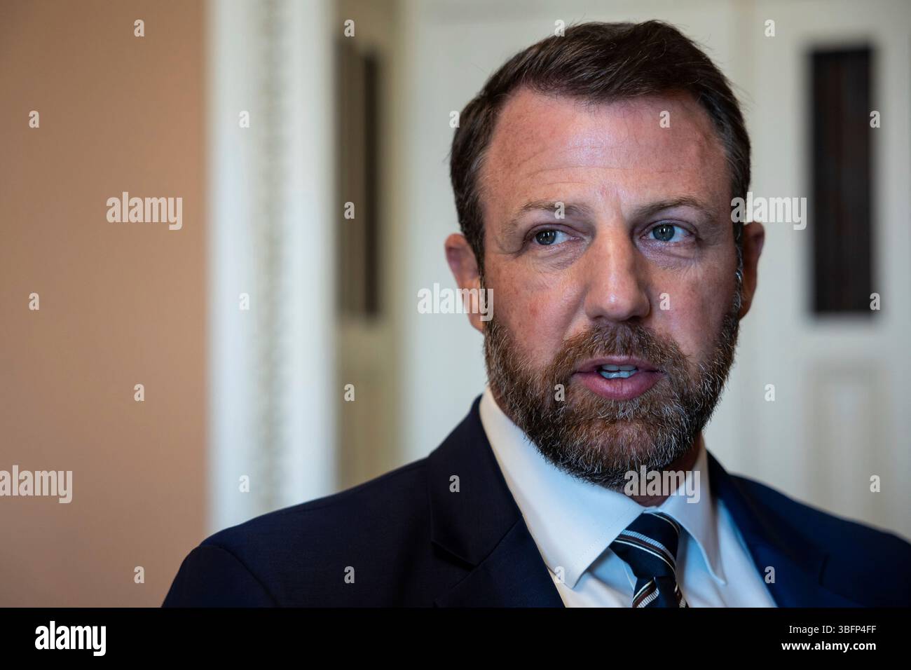 Sen. Markwayne Mullin (R-Okla.) speaks with reporters at the U.S ...