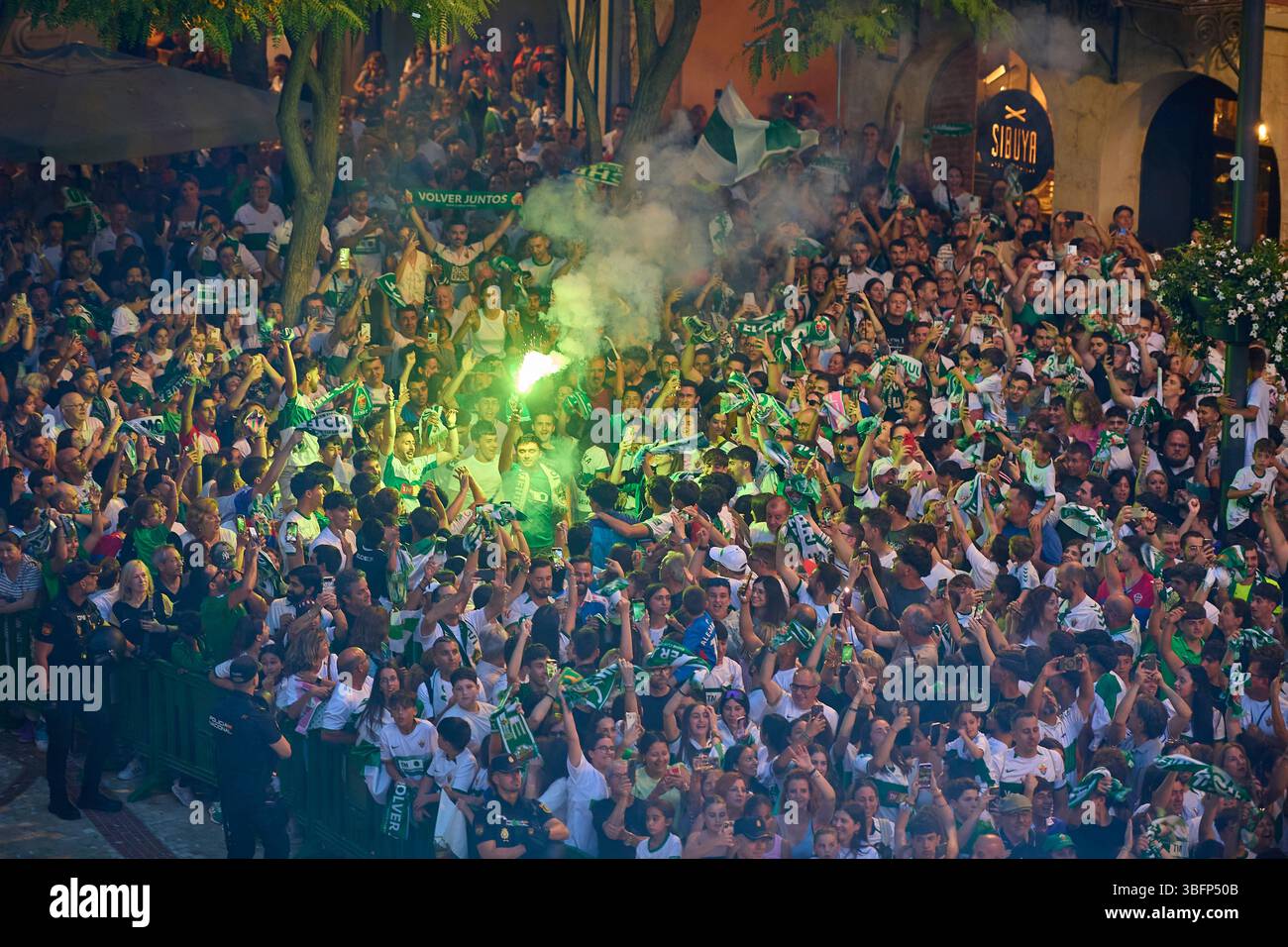 ELCHE, SPAIN - JUNE 2: Fans of Elche CF celebrates promotion to LaLiga ...