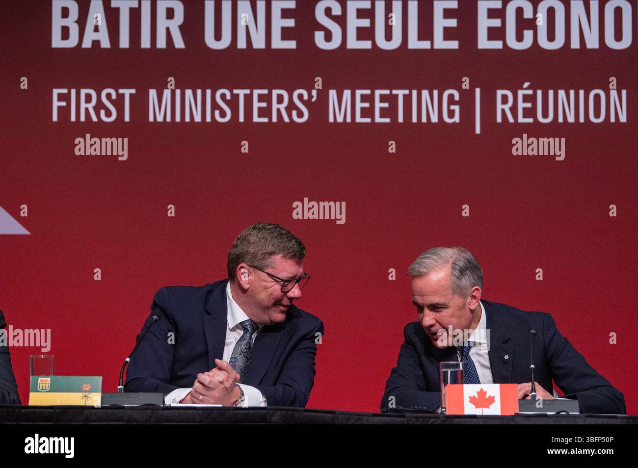 Saskatoon, Canada. 02nd June, 2025. Prime Minister Mark Carney, right ...