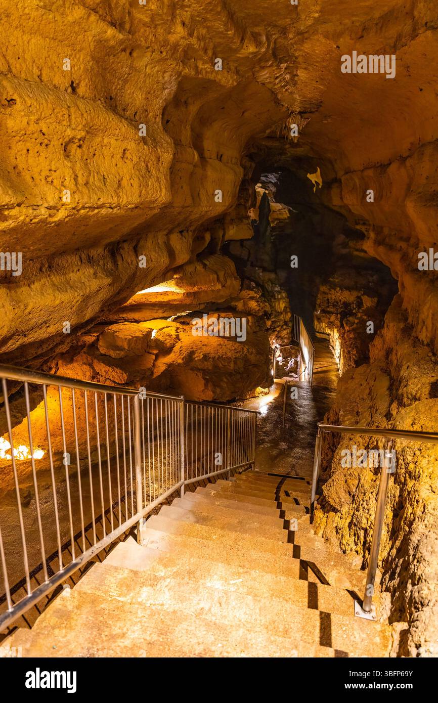 Scenic interior view of Cave of the Mounds in Wisconsin showing ...