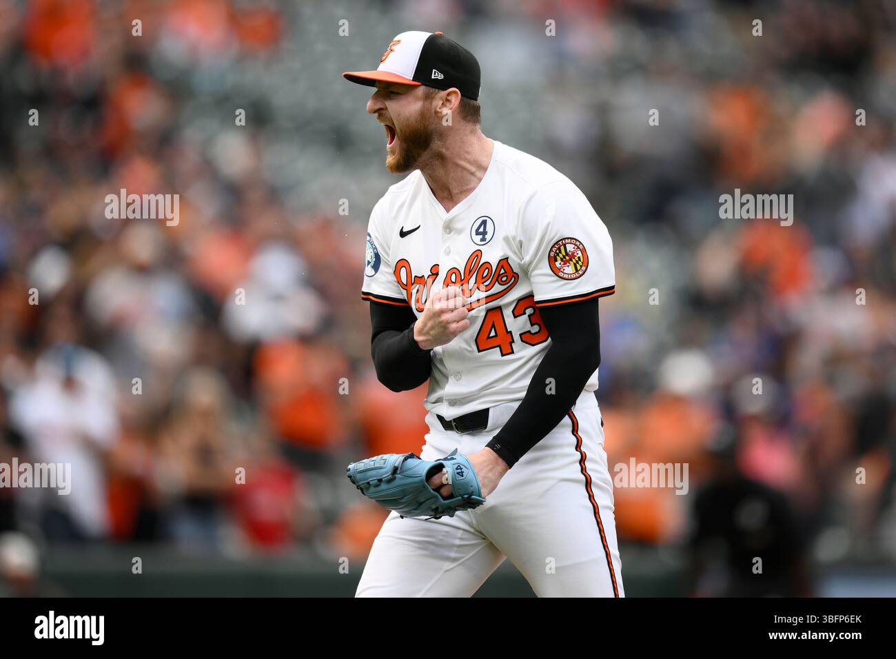 Baltimore Orioles relief pitcher Bryan Baker (43) in action during a ...