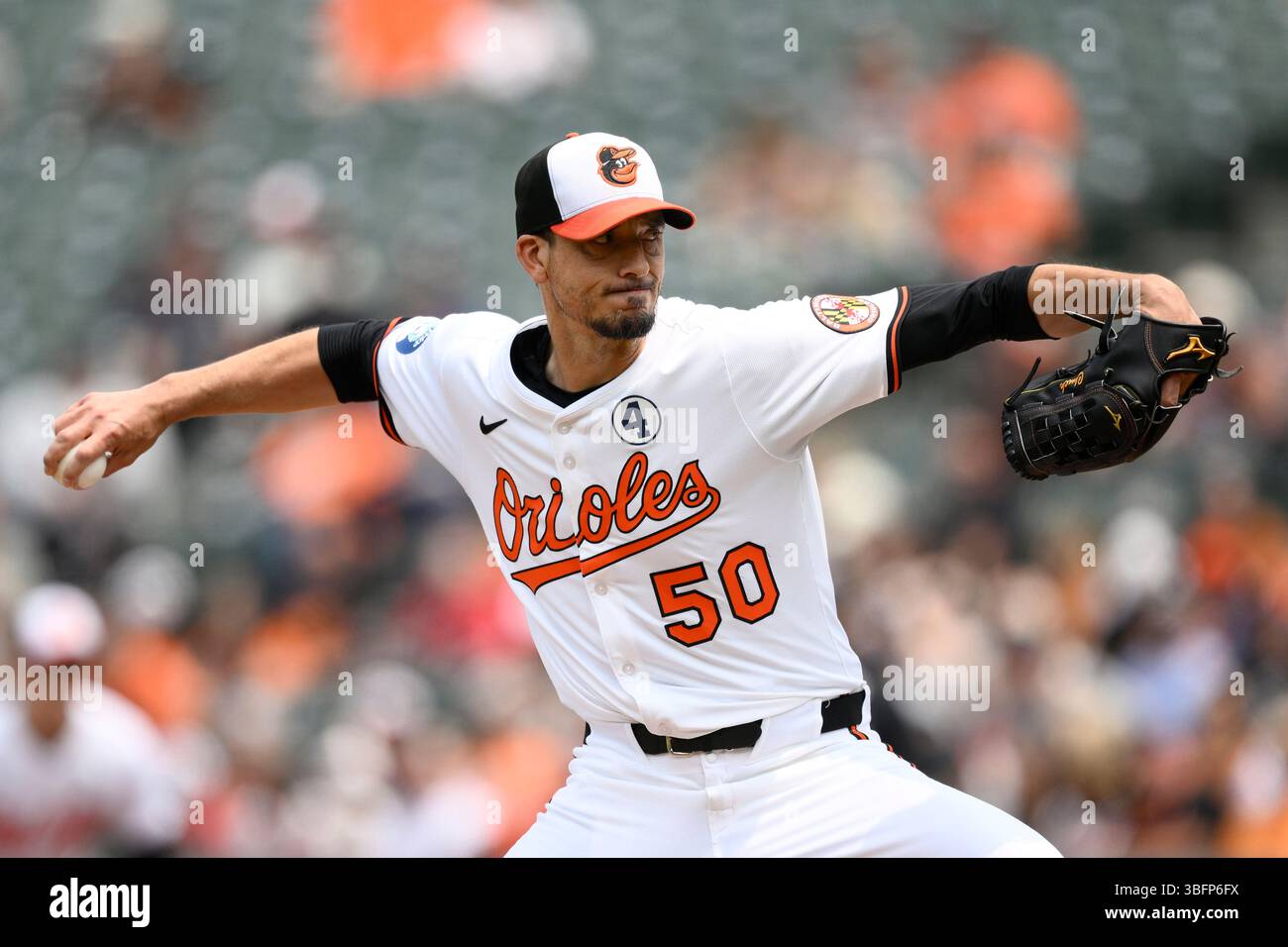 Baltimore Orioles starting pitcher Charlie Morton (50) in action during ...