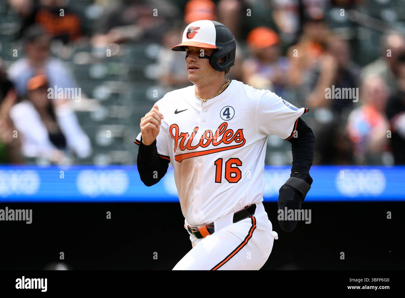 Baltimore Orioles' Coby Mayo in action during a baseball game against ...