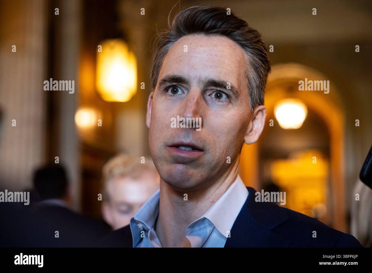 Sen. Josh Hawley (R-Mo.) speaks with reporters at the U.S. Capitol June ...