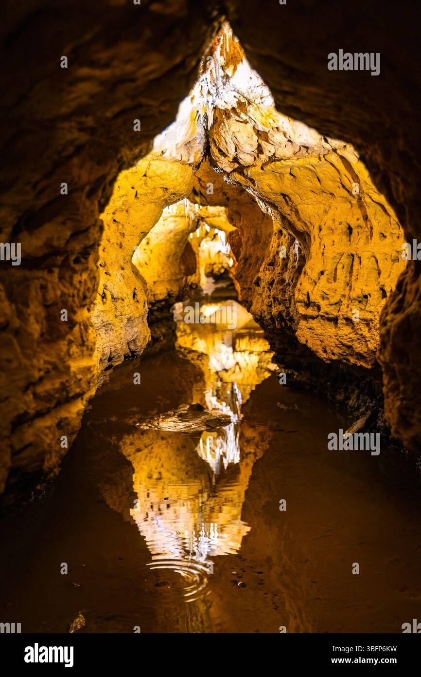 Interior view of Cave of the Mounds in Wisconsin showing illuminated ...