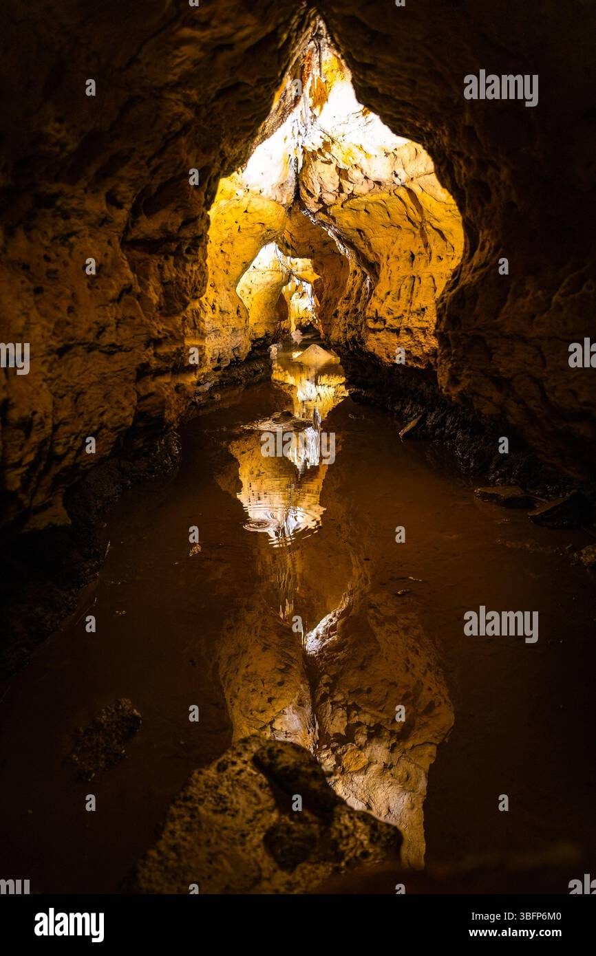Interior view of Cave of the Mounds in Wisconsin showing illuminated ...