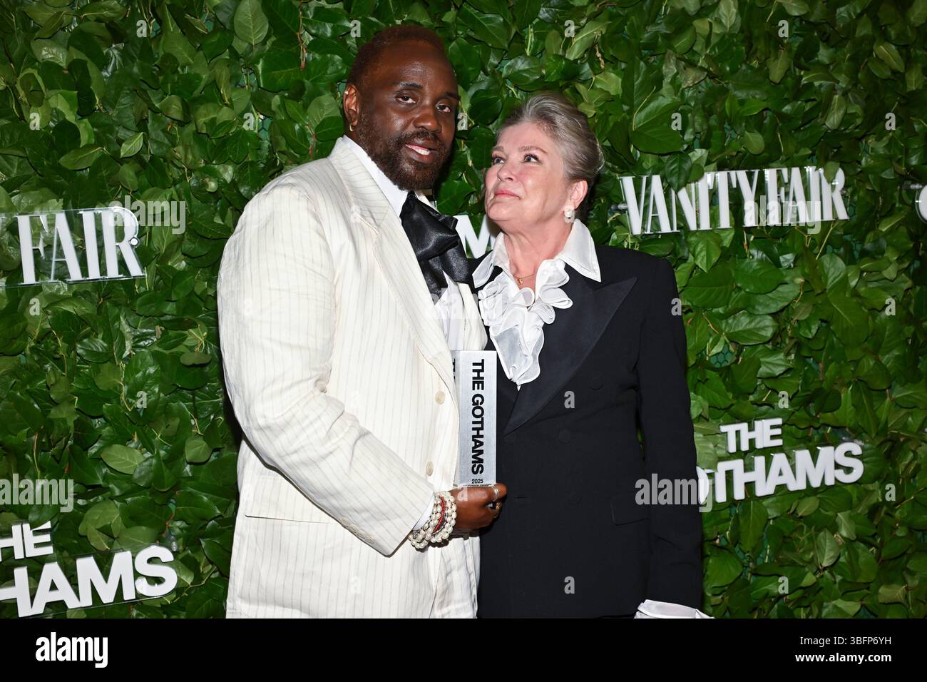Brian Tyree Henry, left, and Kate Mulgrew pose in the winner's room ...