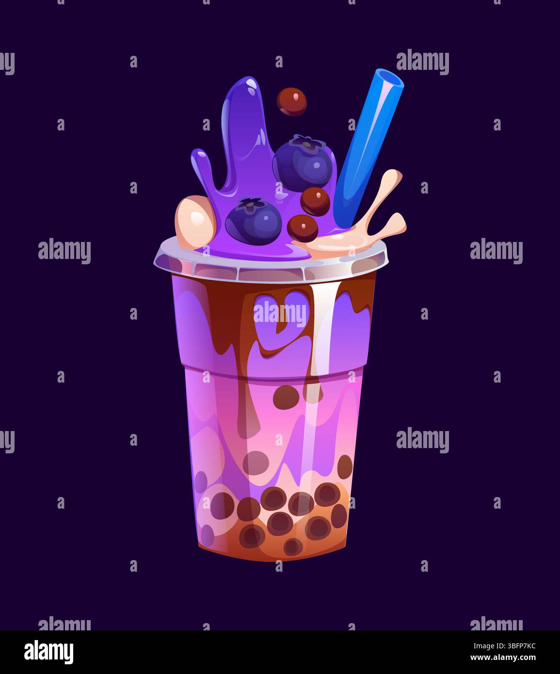 Cartoon milk bubble tea glass or boba drink cup with berries, vector ...
