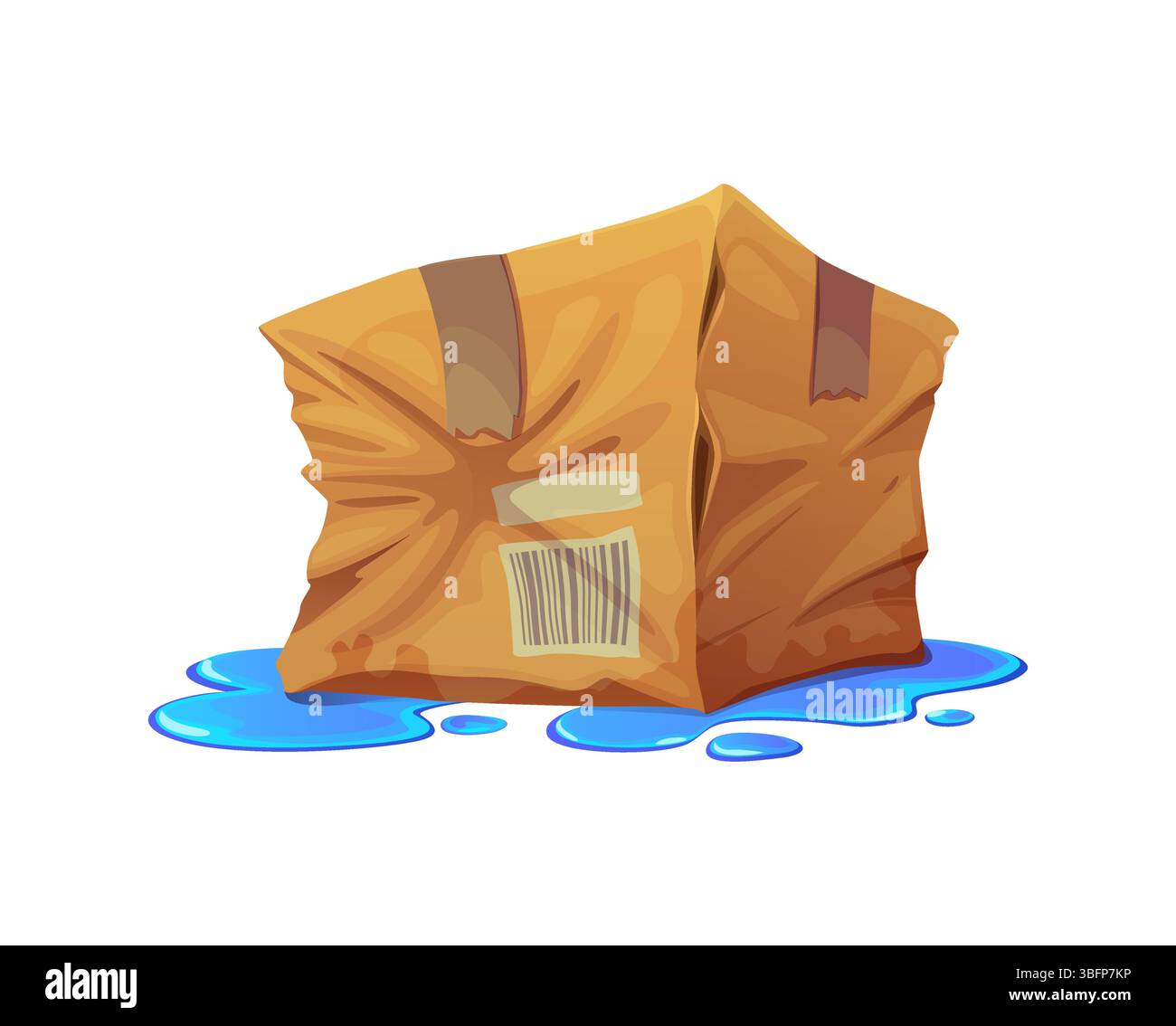 Damaged and dirty parcel cardboard box. Destroyed wet cardboard paper ...