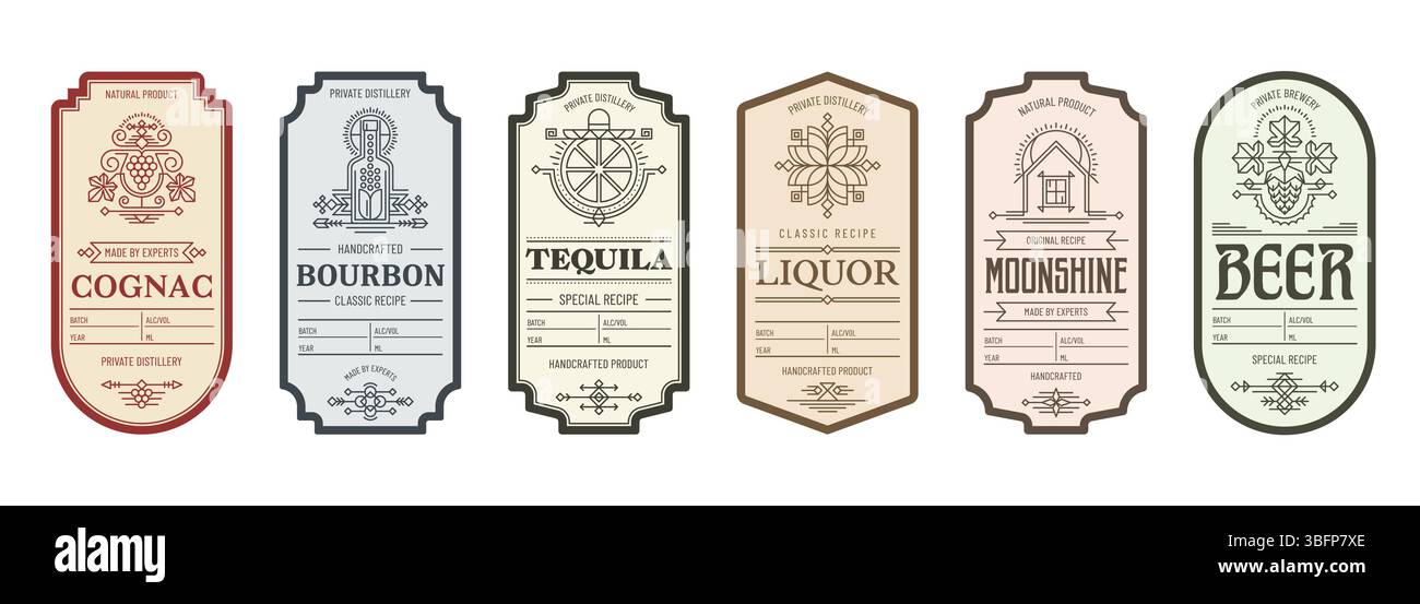 Alcohol label templates for beer, tequila, bourbon and liquor, cognac ...