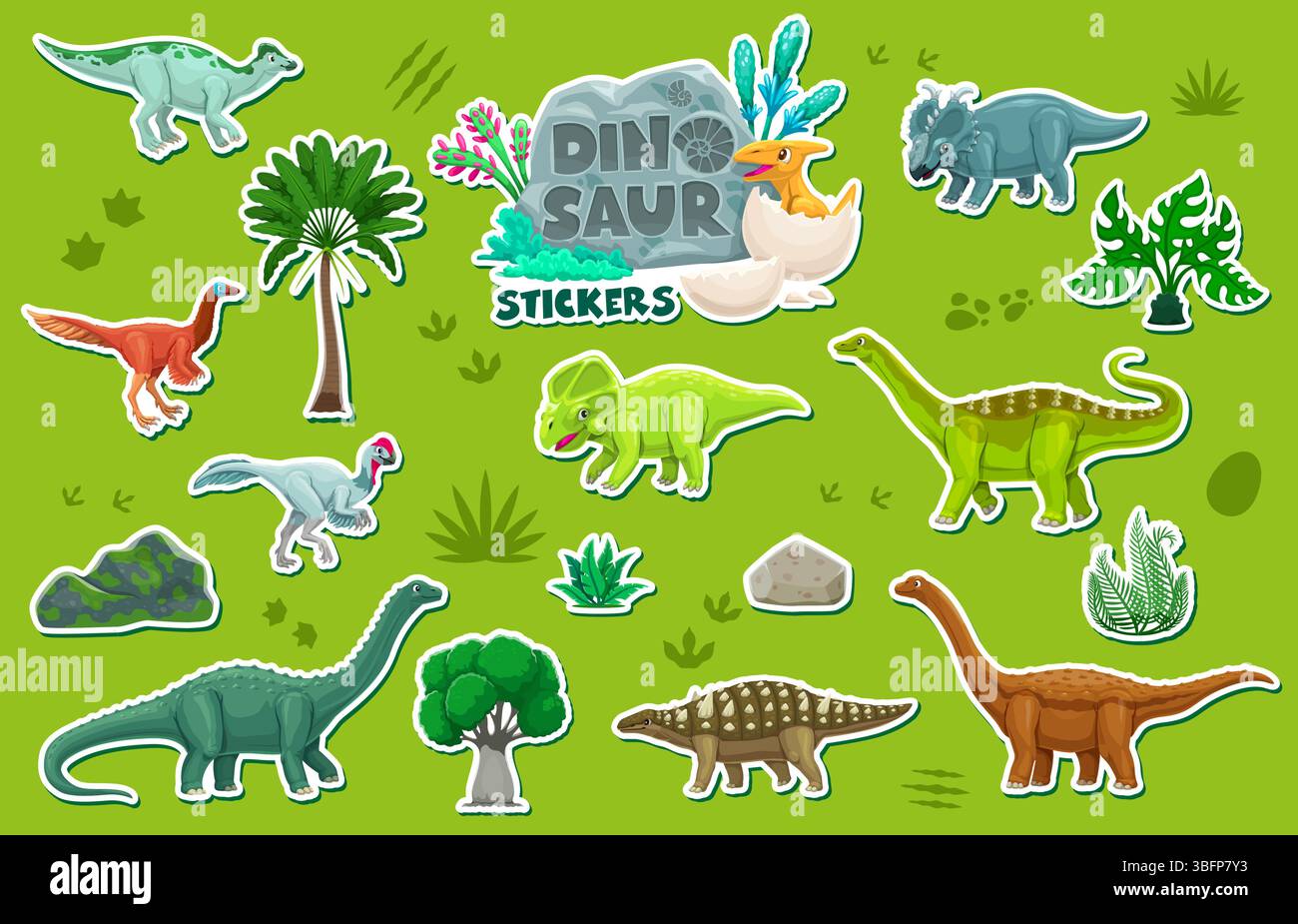 Prehistoric dinosaurs characters stickers pack featuring dino animal ...