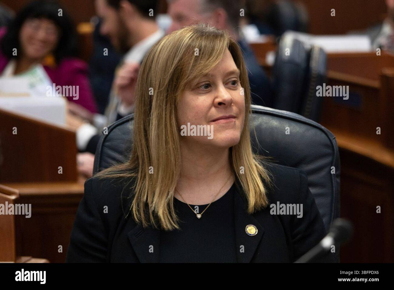 Alaska Republican Minority Leader Mia Costello is pictured on the House floor in Juneau on May ...