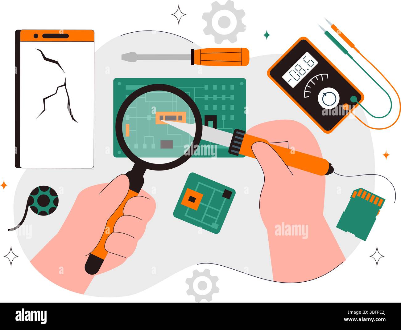 Mobile Repair Vector Illustration Featuring a Telephone or Smartphone ...