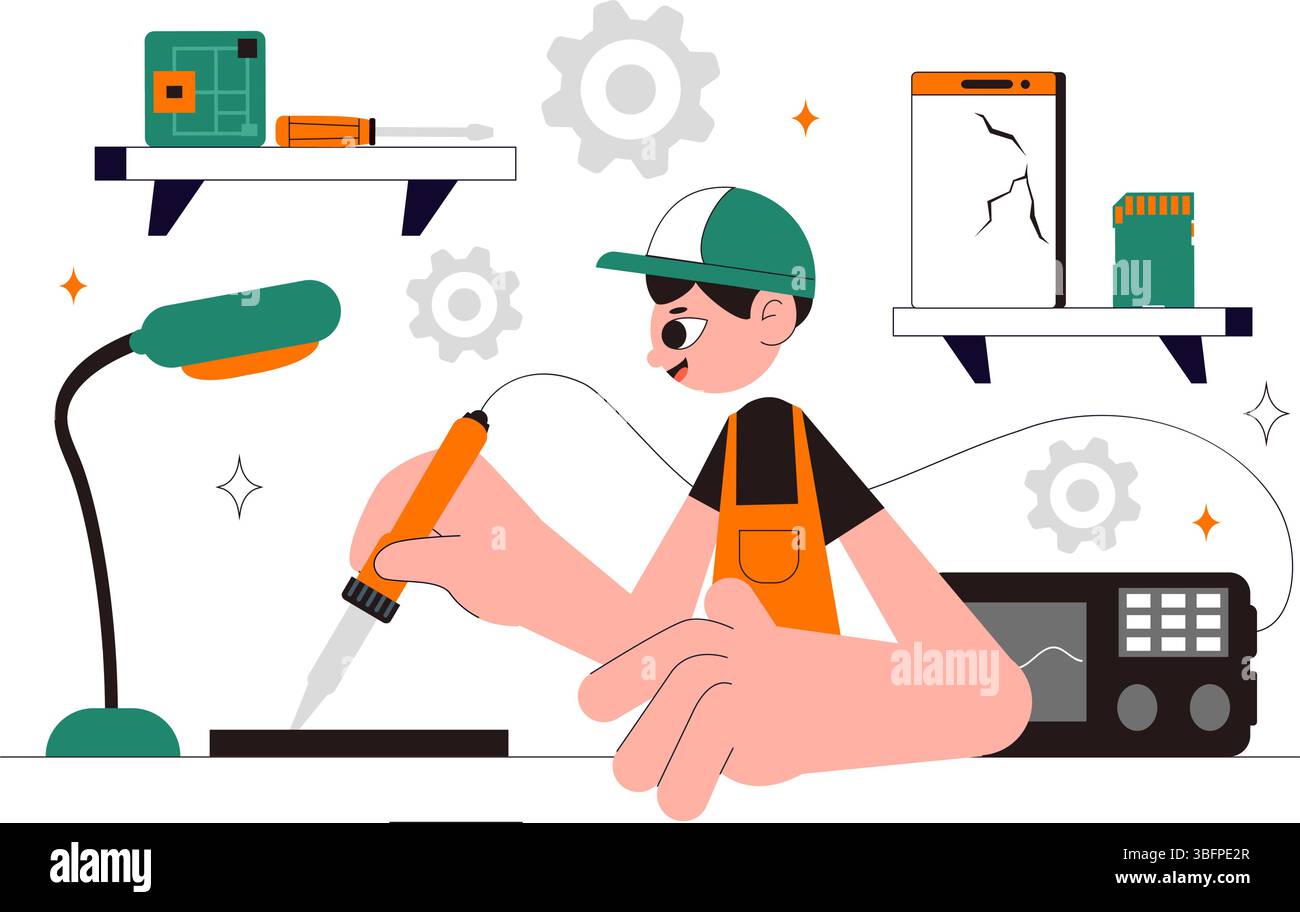 Mobile Repair Vector Illustration Featuring a Telephone or Smartphone ...