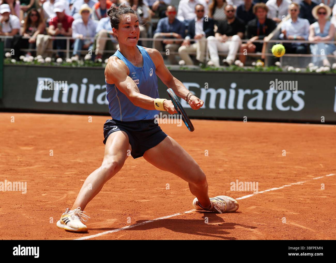 Paris, France. 2nd June, 2025. Lois Boisson returns a shot during the ...