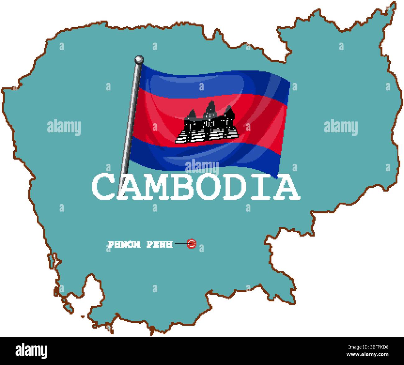 Vector illustration of Cambodia's map with national flag and Phnom Penh ...