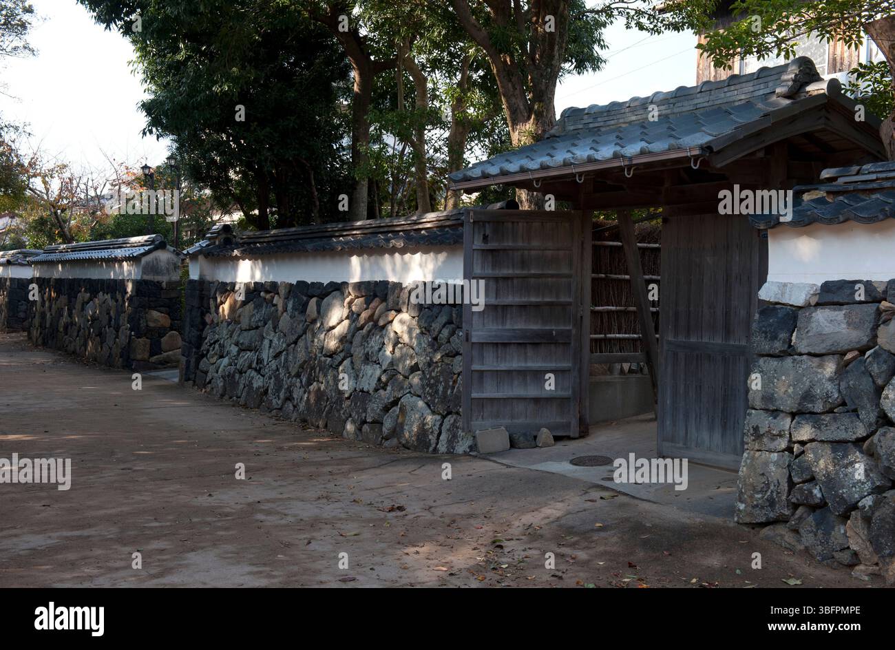 Former Edo period samurai residences behind high stone walls in the ...