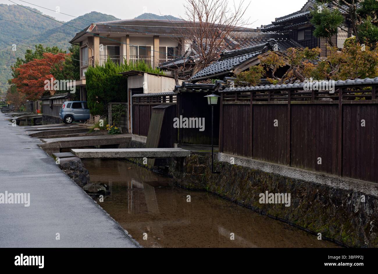 Bridge spans over the Aibagawa Waterway in the historic samurai ...