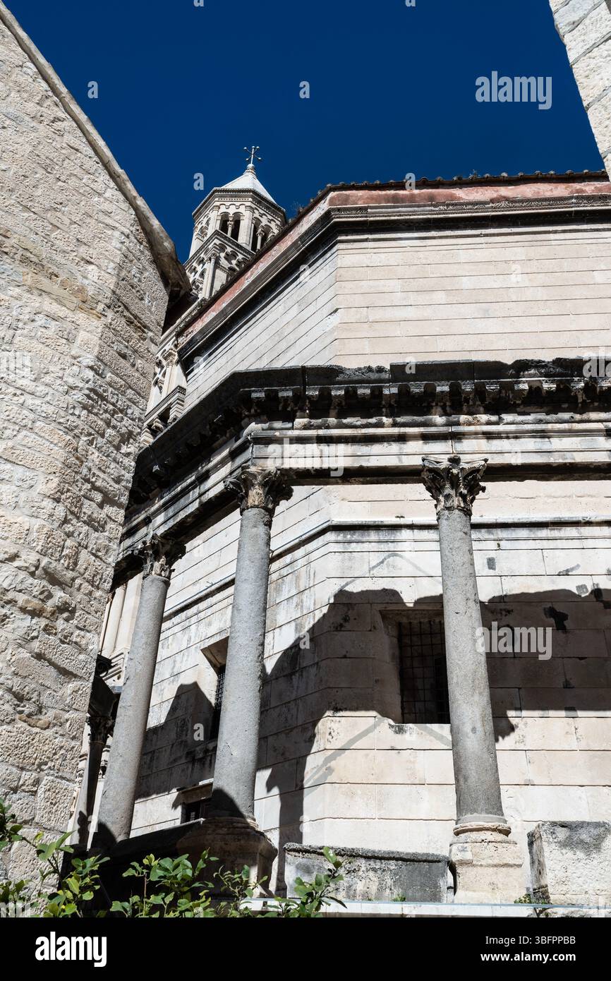 Corinthian columns, entablature, octagonal building and bell tower of ...