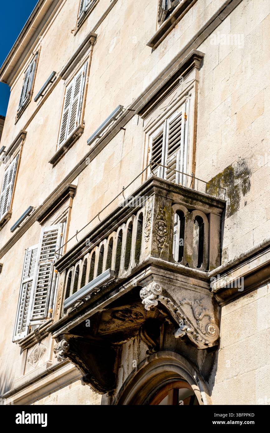 Old world Renaissance architecture with carved stone balconies in Split ...