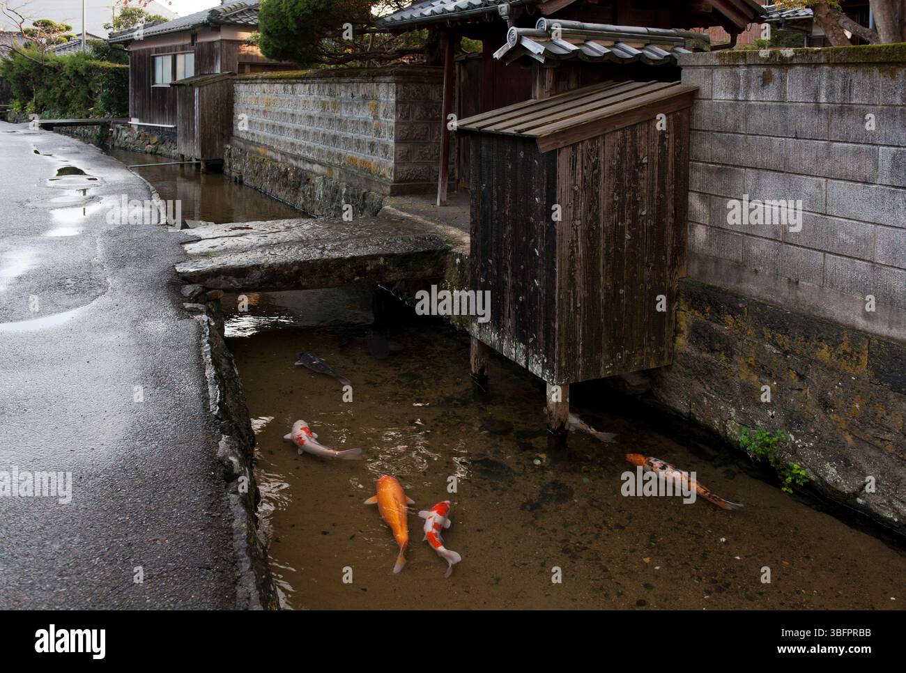 Bridge spans over the Aibagawa Waterway in the historic samurai ...