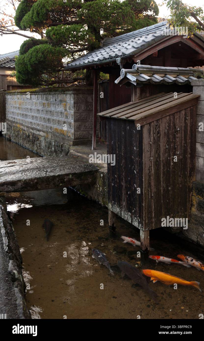 Bridge spans over the Aibagawa Waterway in the historic samurai ...