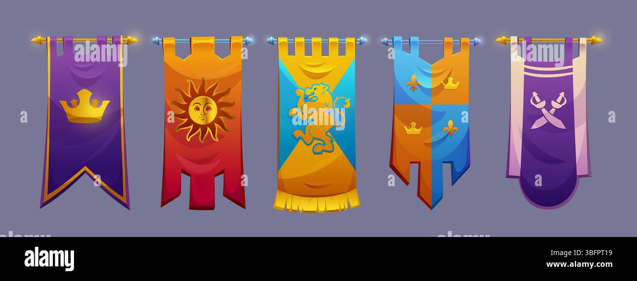 Medieval castle banners set for game interface - heraldic flags with ...