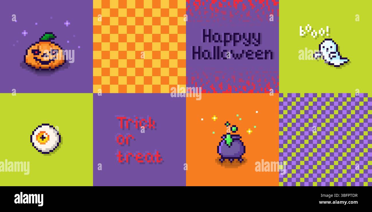 Pixel art Halloween greeting card collection - retro 8 bit style ...