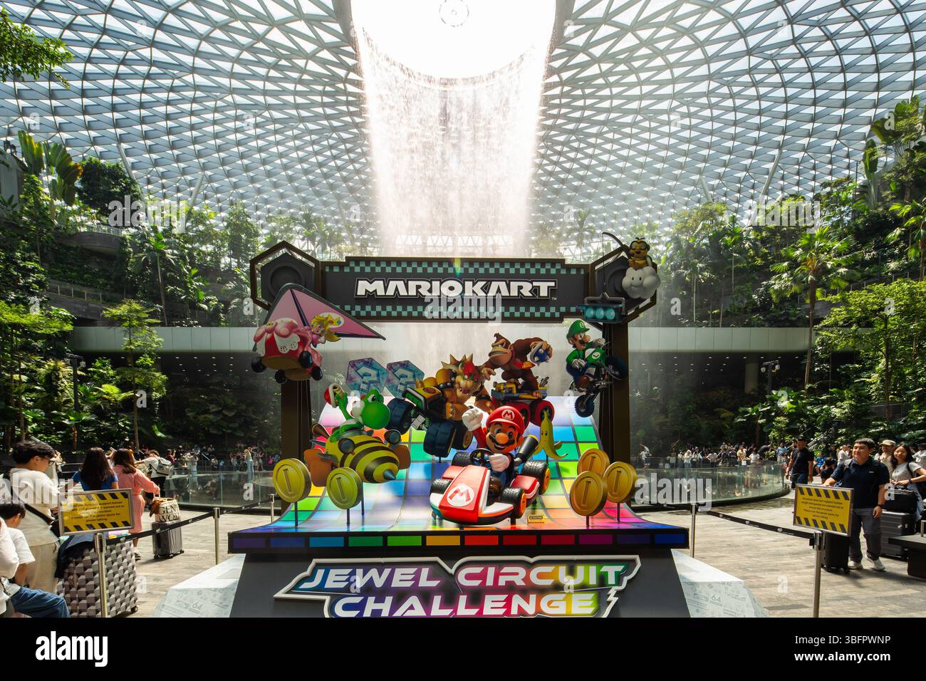 Mario kart racing game set-up pop up on physical display, tourists and ...