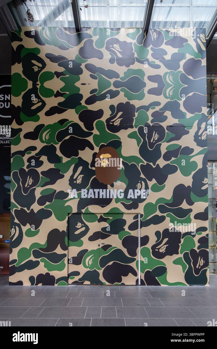 Vertical view of A Bathing Ape, or BAPE retail store under renovation ...