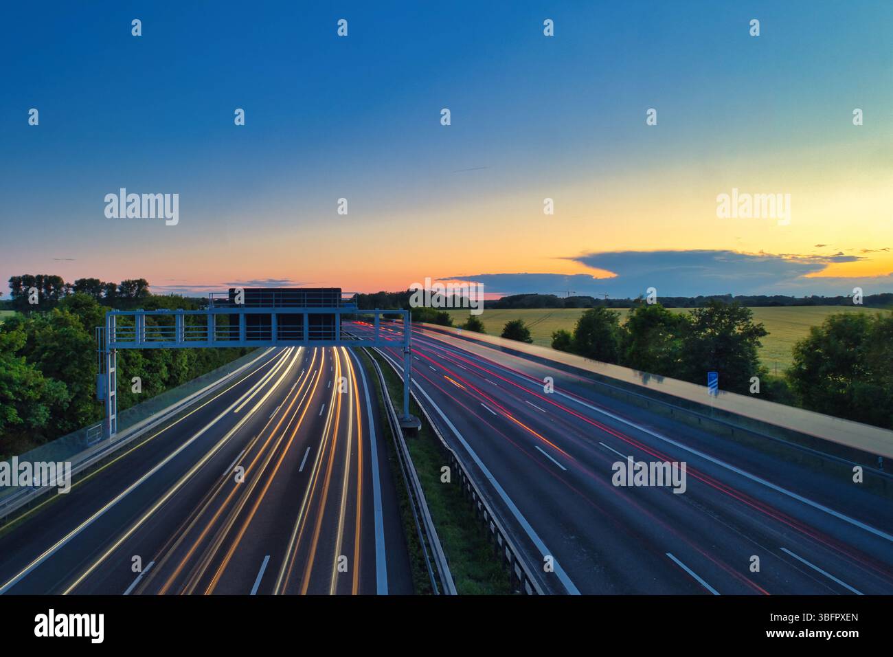 German Autobahn at Morning Speed Traffic Light Trails Motorway Long ...