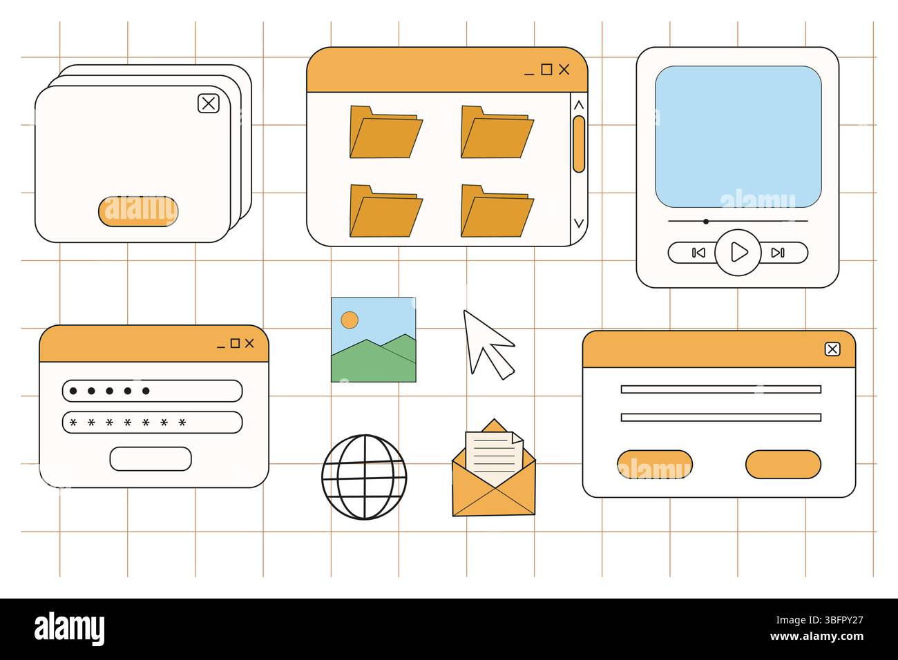 Retro window browser frame y2k interface doodle old border, chat or ...