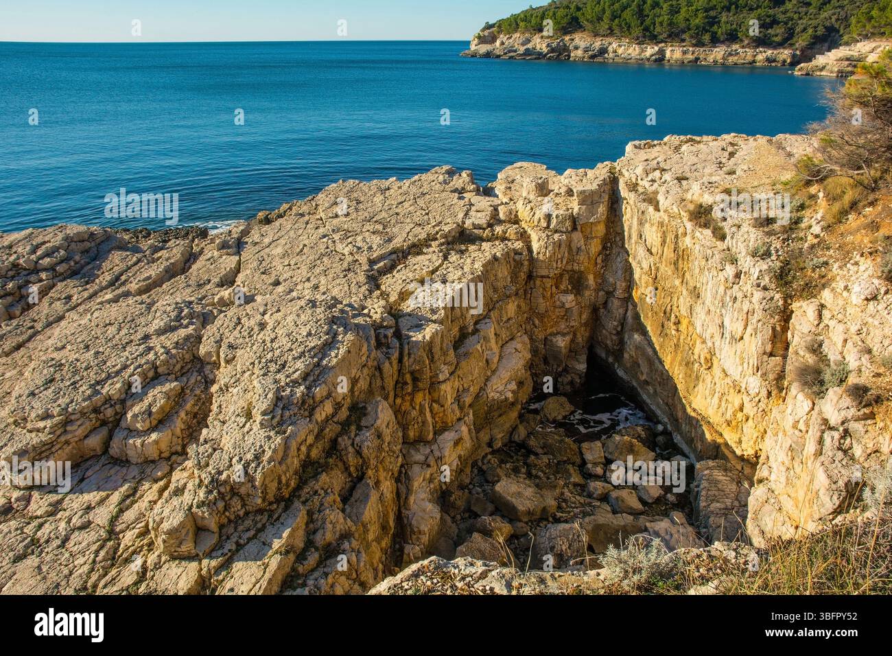The Stoja peninsula near Pula in Istria, Croatia. The limestone karst ...