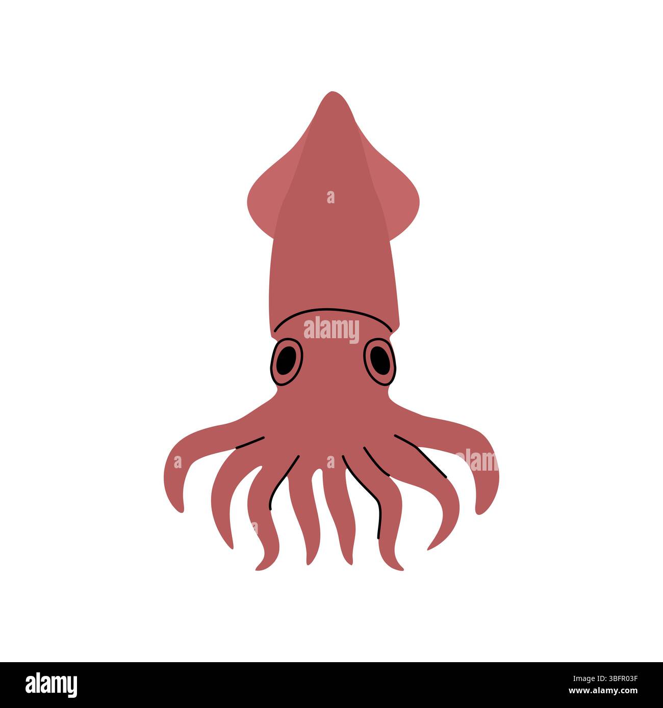 Cute red squid in flat cartoon style. Marine animal with tentacles ...
