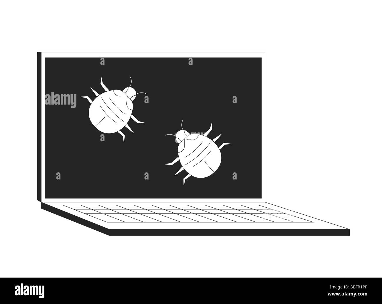 Computer bugs crawling on laptop screen 2D line object Stock Vector ...