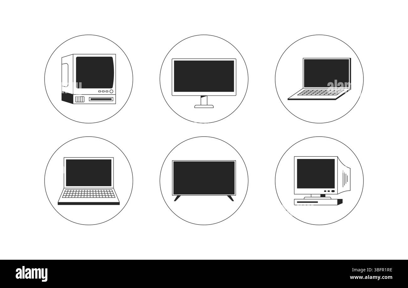 Computers, monitors in circular icons 2D line objects set Stock Vector Image & Art - Alamy