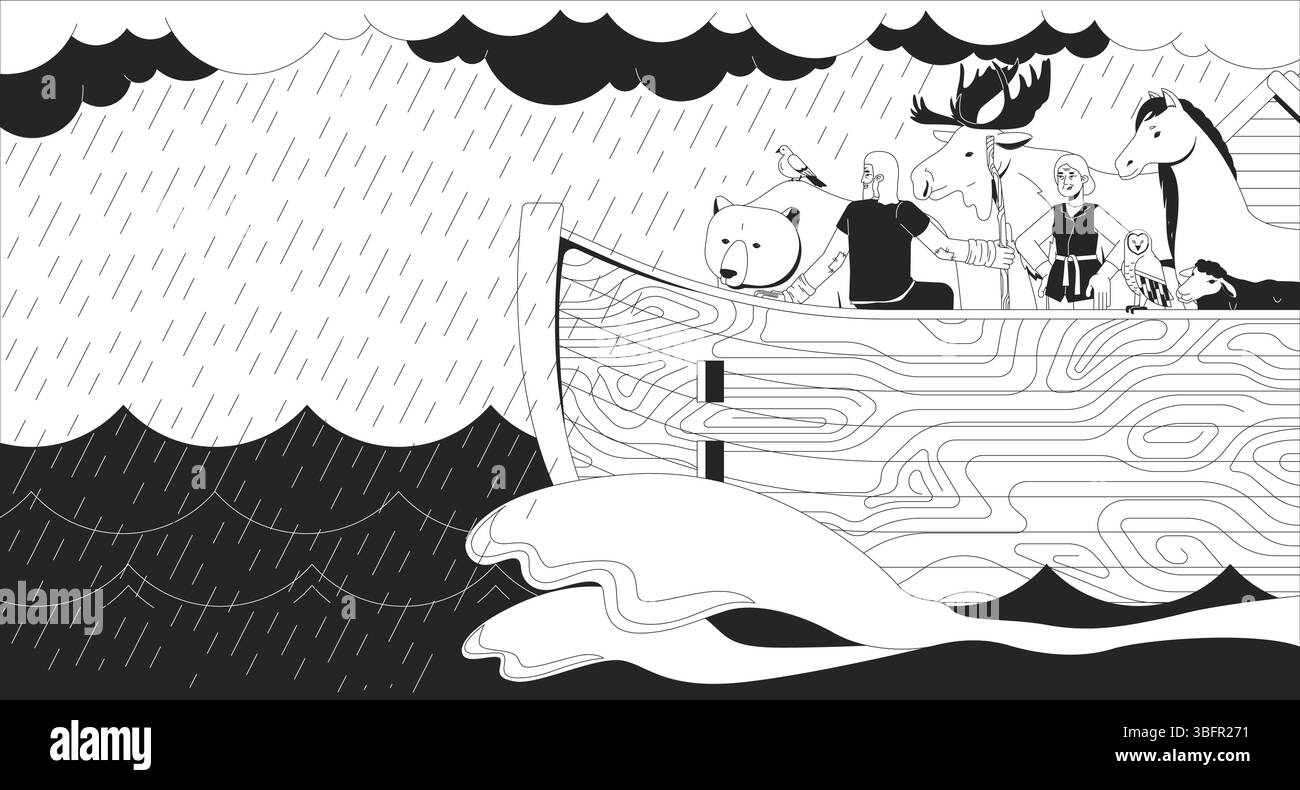 Noah ark sailing through storm with animals line illustration Stock Vector Image & Art - Alamy